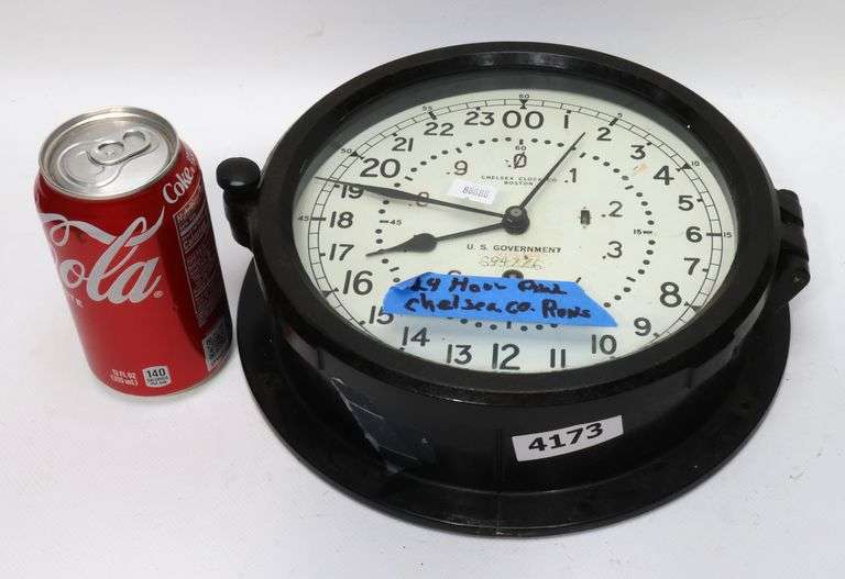 Antique Chelsea Clock Co. US Government 24 Hour Dial Ship's Clock ...