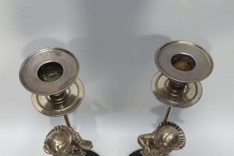 Antique Figural Silver-Plated Children Candlestick Holders with Slate ...