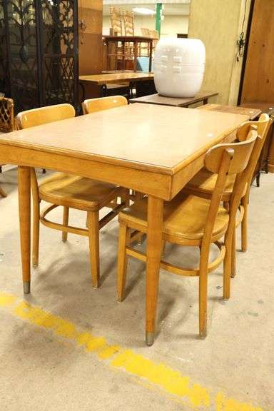 MCM Maple and Laminate Table and Four Chairs - Dixon's Auction at Crumpton