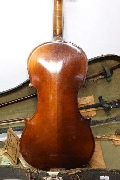 Antique Violin with 2 Bows and Case Label Reads Model Antonius Stradivarius Cremonenfis Faciebat ...