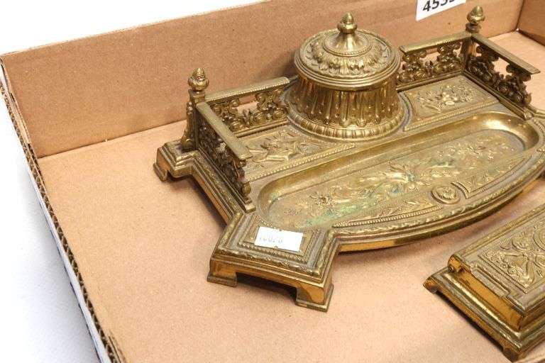 (2) Antique Inkwell and Stamp Box - Dixon's Auction at Crumpton