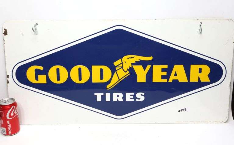 Vintage Goodyear Tires Metal Sign with Bracket - Dixon's Auction at ...