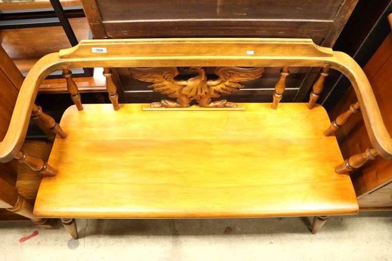Vintage Patriotic Carved Eagle Mudroom Bench - Dixon's Auction at Crumpton