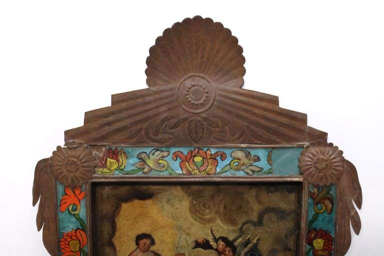 Antique Retablo Painting in Reverse Painted and Tin Frame - Dixon's ...