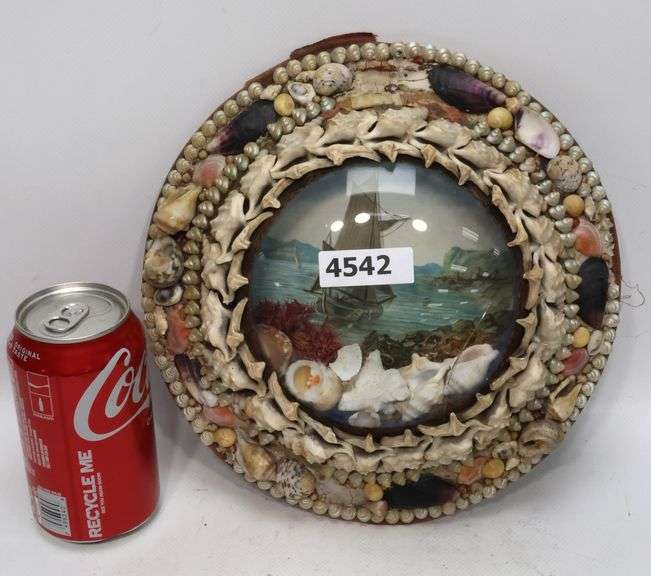 Antique Shell Art Shadow Box Diorama-Crack to Glass, Some Losses to ...
