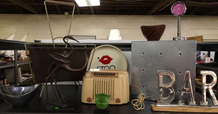 Vintage Bendix Radio, Bar Sign, Oriental Owl Figure, MCM Magazine Rack ...