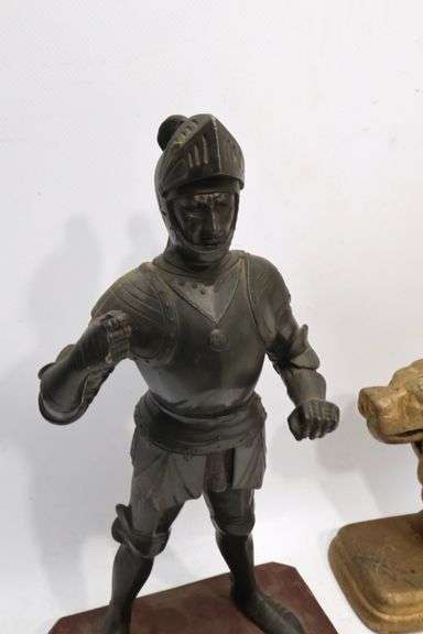(2) Cast Iron Dog Nutcracker and Spelter Knight Sculpture-Knight ...