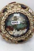 Antique Shell Art Shadow Box Diorama-Crack to Glass, Some Losses to ...