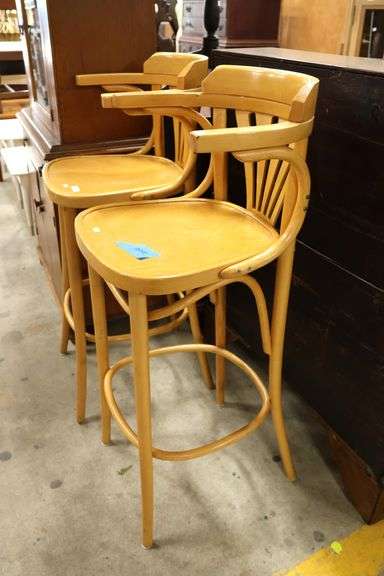 Pair MCM Bentwood Bar Stools - Dixon's Auction at Crumpton