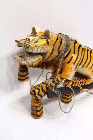 Folk Art Carved and Painted Tiger Puppet - Dixon's Auction at Crumpton