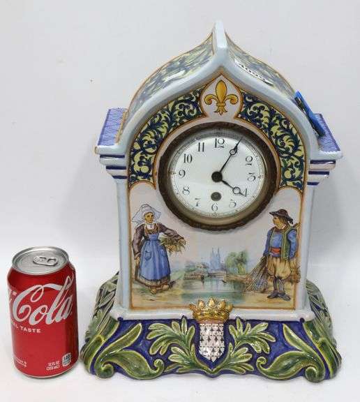 Antique PB Porquier Quimper Pottery Mantel Clock - Dixon's Auction at ...