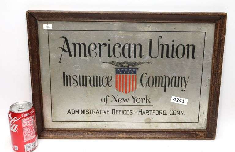 Antique American Union Insurance Company Framed Metal Sign - Dixon's ...