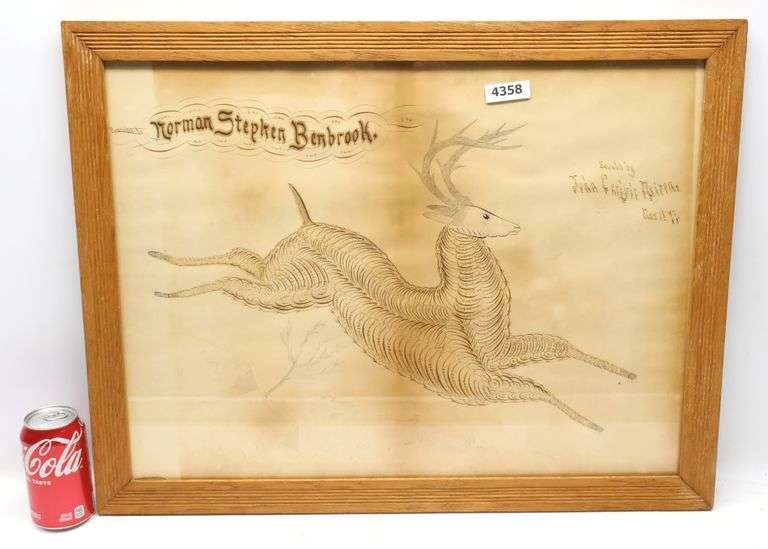 Antique Spencerian Calligraphy Drawing with Stag, Stains - Dixon's ...