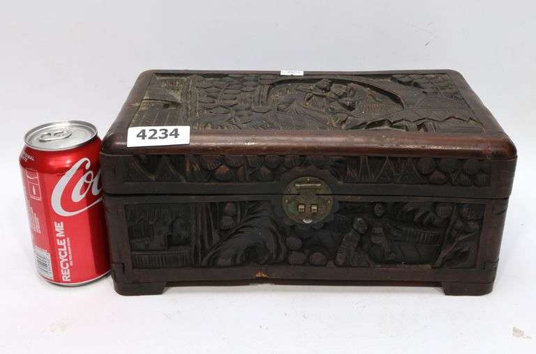 Antique Chinese Carved Wood Box - Dixon's Auction at Crumpton