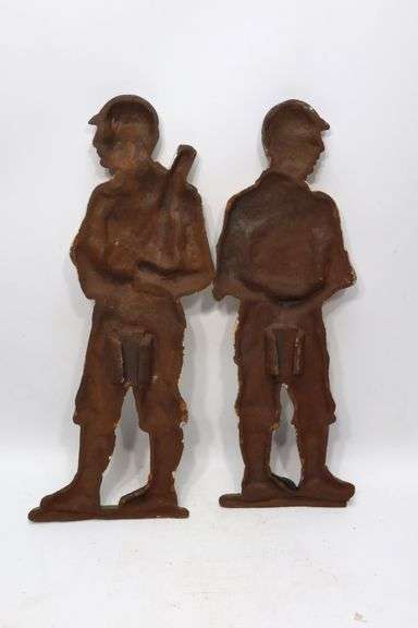 Pair Vintage Cast Iron Baseball Player Andirons - Dixon's Auction at ...