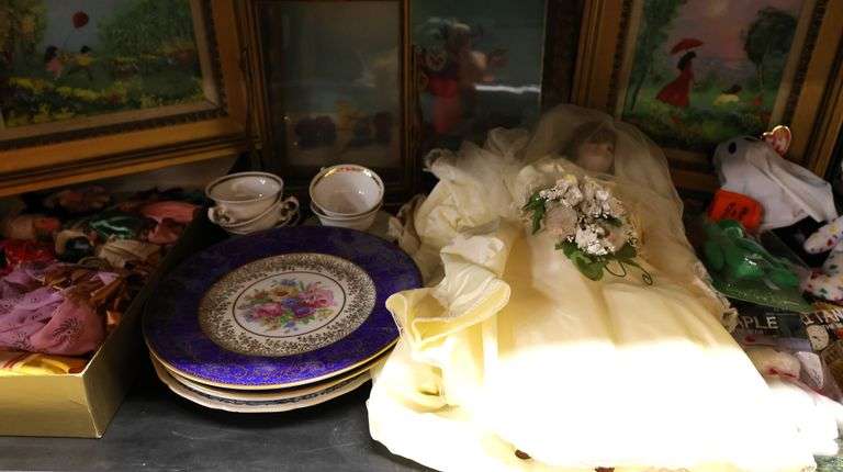 Lot Framed Enamel or Copper Cardin Style Art, Vintage Dolls, Ty ...