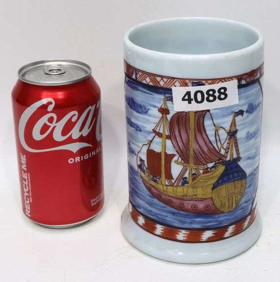 Antique Stiegel Type Painted Glass Tankard, As-Is - Dixon's Auction at ...