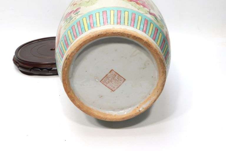 Antique Famille Rose Chickens Porcelain Vase with Wood Base, 2 Small ...