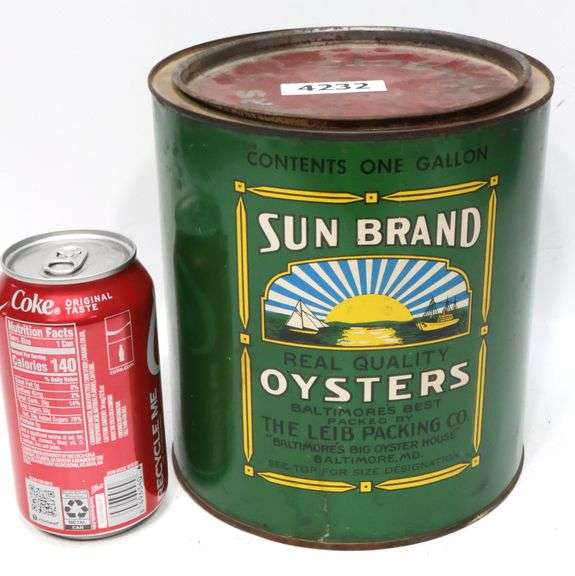 Vintage Sun Brand Oysters 1 Gallon Can - Dixon's Auction at Crumpton