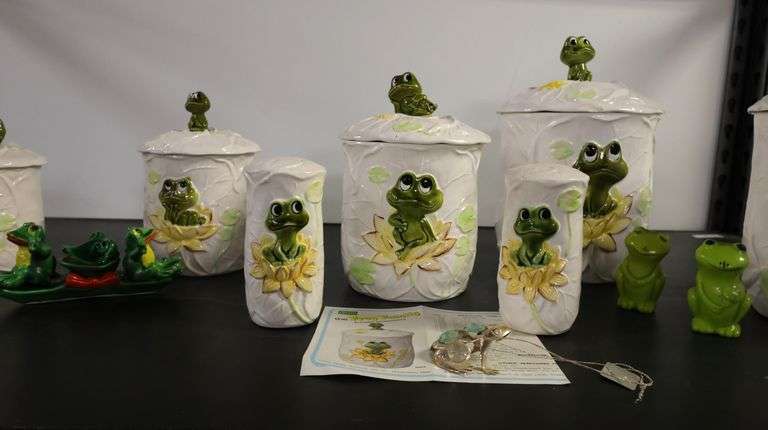 Lot of Vintage Sears Frog Family Canister Set & Decor - Dixon's Auction ...
