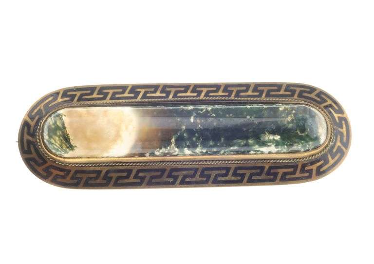 Vintage Mixed Metal 3.0" Moss Agate Greek Key Design Pin/Brooch - Dixon ...