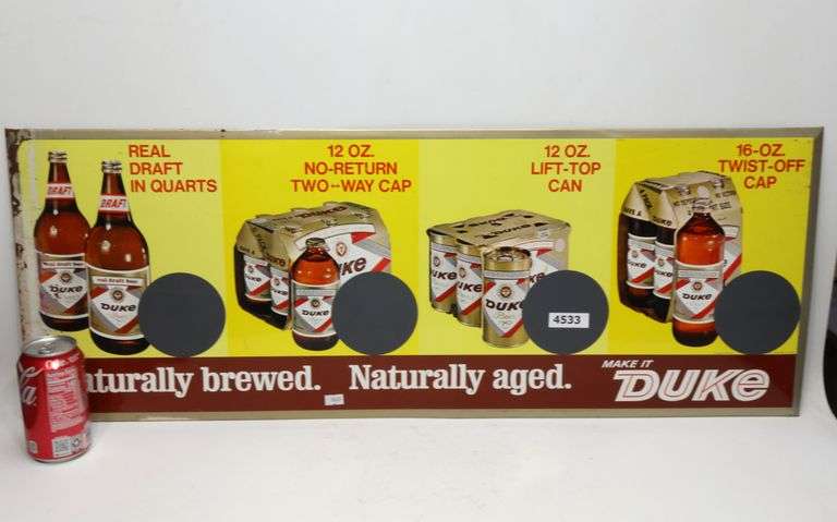 Vintage Duke Beer Tin Advertising Price Board Sign - Dixon's Auction at ...
