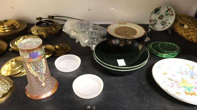 Lot of Brass Lighting Hardware, Chinese Dishes, Calvin Klein Plates Etc ...