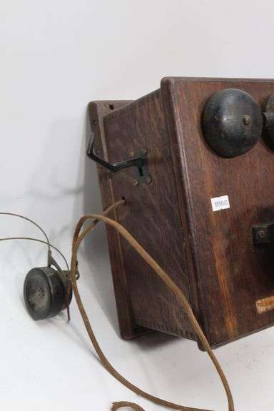 Antique Oak Telephone Call Box with Headset - Dixon's Auction at Crumpton