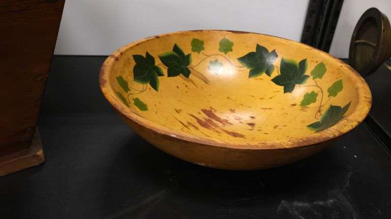 Large Primitive Wooden Measure Bucket, Tole Painted Wooden Bowl - Dixon ...
