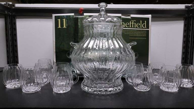 Sheffield Glass Punch Bowl & Cups - Dixon's Auction at Crumpton