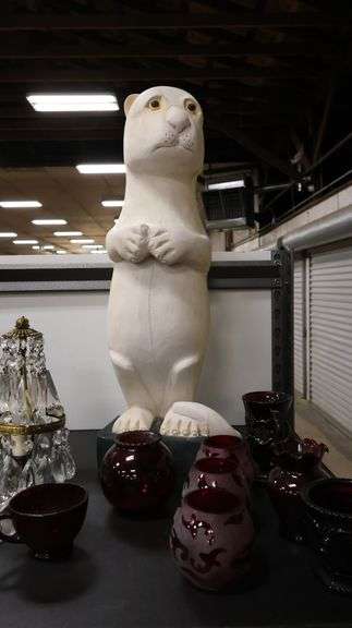 Lot Vintage Ruby Red Glassware, Bear Statue, Electrified Oil Lamps ...