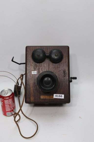 Antique Oak Telephone Call Box with Headset - Dixon's Auction at Crumpton