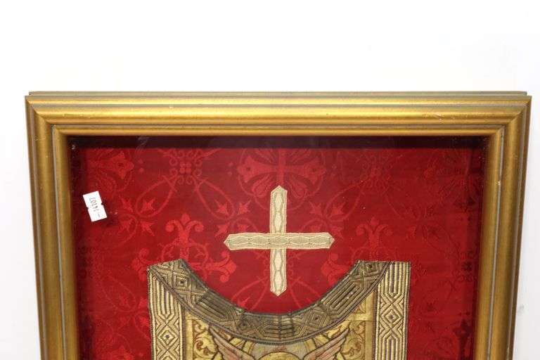 Antique Embroidered Religious Textiles in Frame - Dixon's Auction at ...