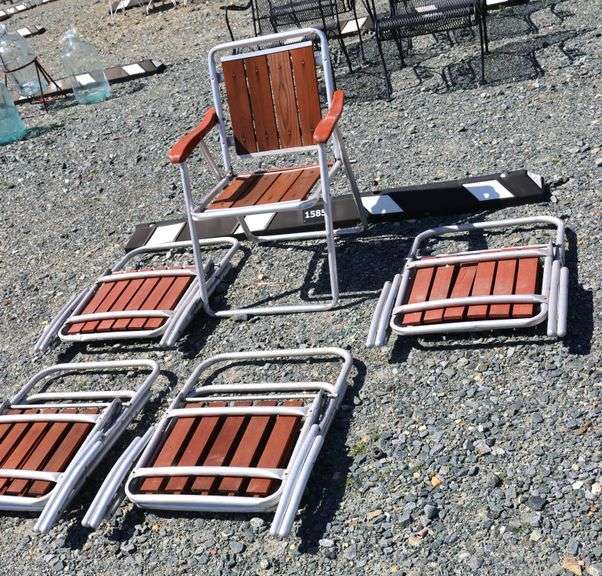 *NO STORAGE* 5 Aluminum and Redwood Folding Chairs - Dixon's Auction at ...
