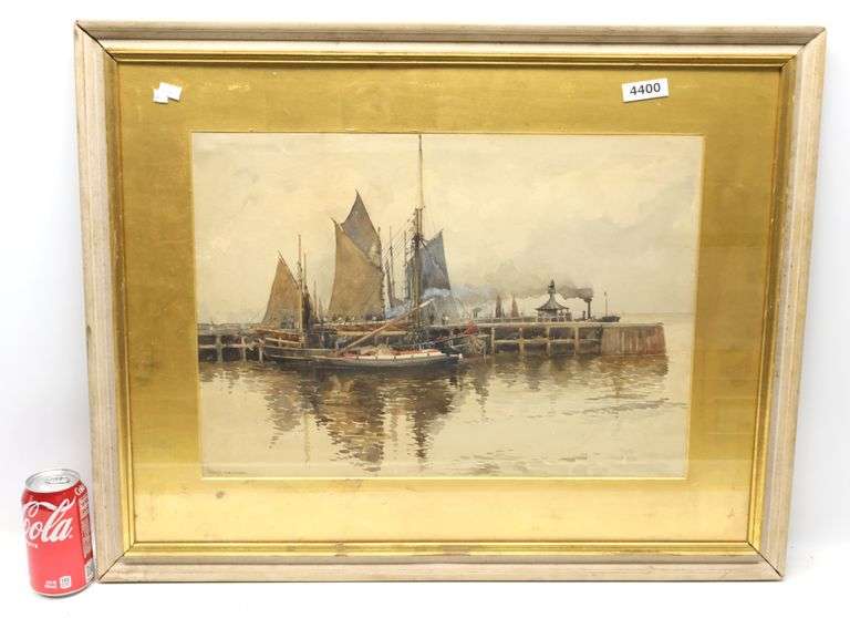 Nora Davison Watercolor Harbor Scene Painting - Dixon's Auction at Crumpton