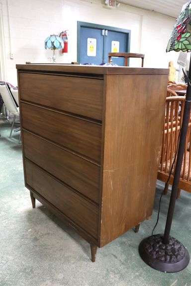 MCM Walnut Chest with Laminate Top, Chips and Wear - Dixon's Auction at ...