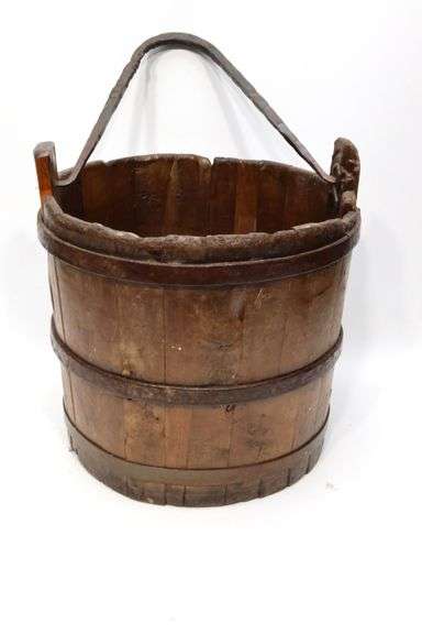 Primitive Staved Wood and Iron Banded Water Bucket - Dixon's Auction at ...