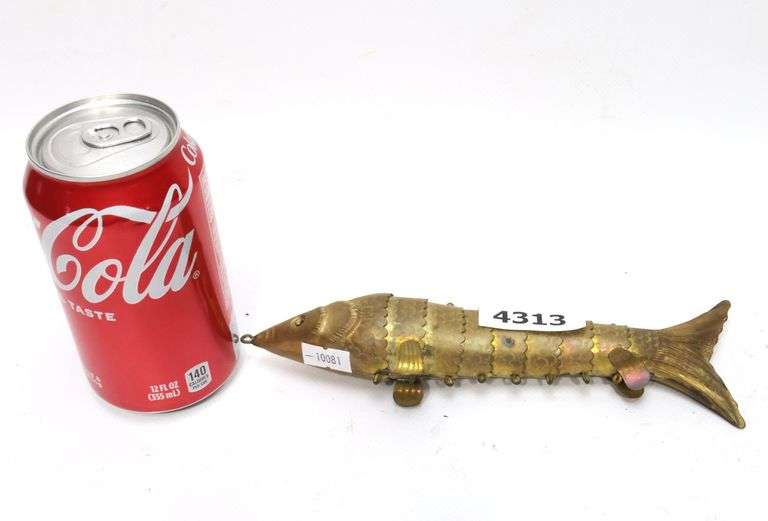 Vintage Brass Articulated Fish-Missing 1 Eye - Dixon's Auction at Crumpton