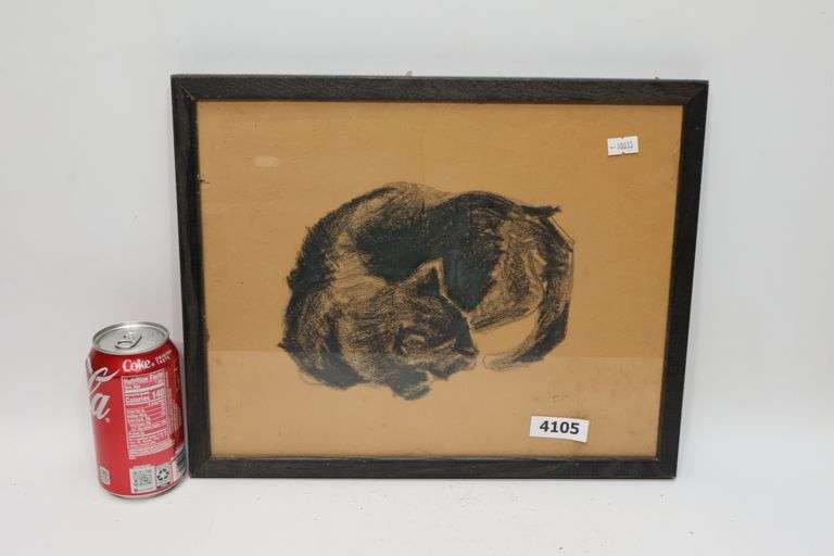 Edith Neimark Charcoal on Paper of Cat - Dixon's Auction at Crumpton