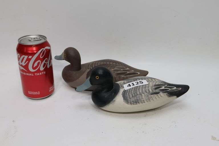 Pair Upper Bay 1/3 Size Bluebill Duck Decoys - Dixon's Auction at Crumpton