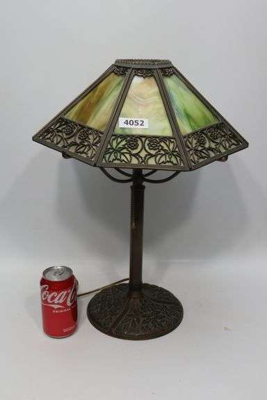 Antique Slag Glass and Painted Metal Table Lamp - Dixon's Auction at ...