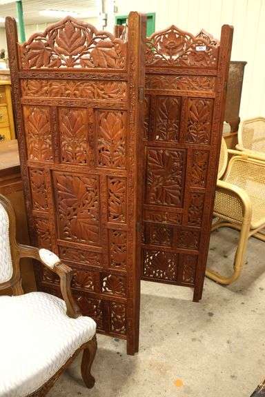 MCM Ethnographic Painted Carved Teak Dressing Screen - Dixon's Auction ...