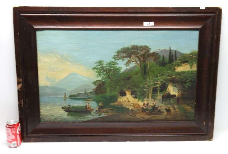 German Lake Resort Landscape Painting, Signed Lower Left - Dixon's ...