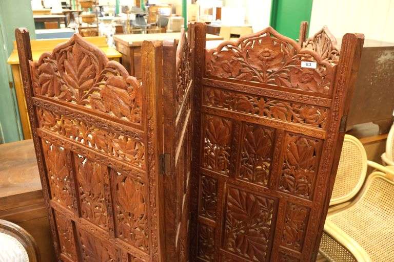 MCM Ethnographic Painted Carved Teak Dressing Screen - Dixon's Auction ...
