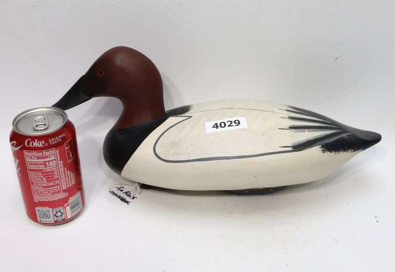 Jim Pierce Canvasback Duck Decoy, Split in Back - Dixon's Auction at ...