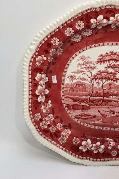 Copeland "Spode's Tower" Red Transferware Platter - Dixon's Auction at Crumpton