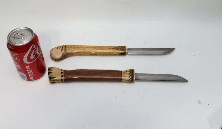 (2) Artisan Crafted Wooden Handled Knives - Dixon's Auction at Crumpton