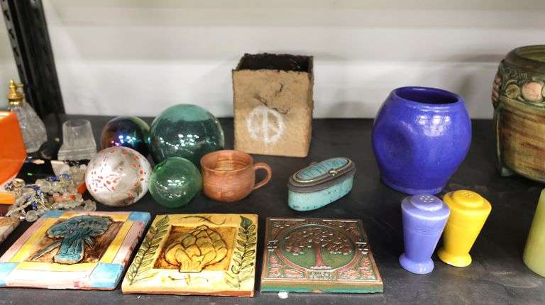 Lot of Art Pottery Tiles, Weller Planter (As-Is), Sampson Pottery ...