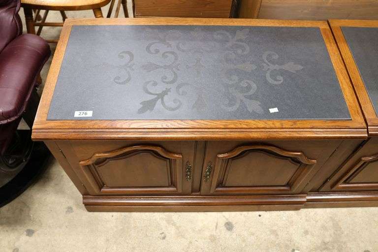 Pair MCM Slate Top Oak Nightstands - Dixon's Auction at Crumpton