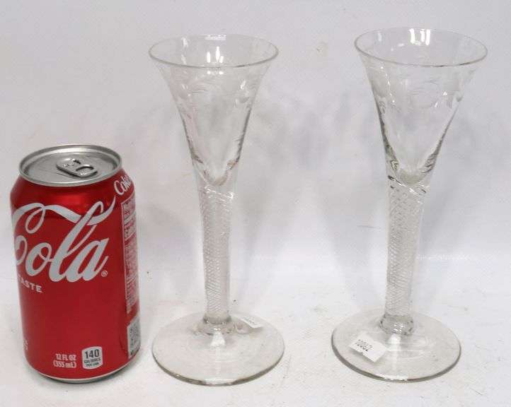 (2) Antique Etched Air Twist Flint Glass Wine Glasses - Dixon's Auction ...